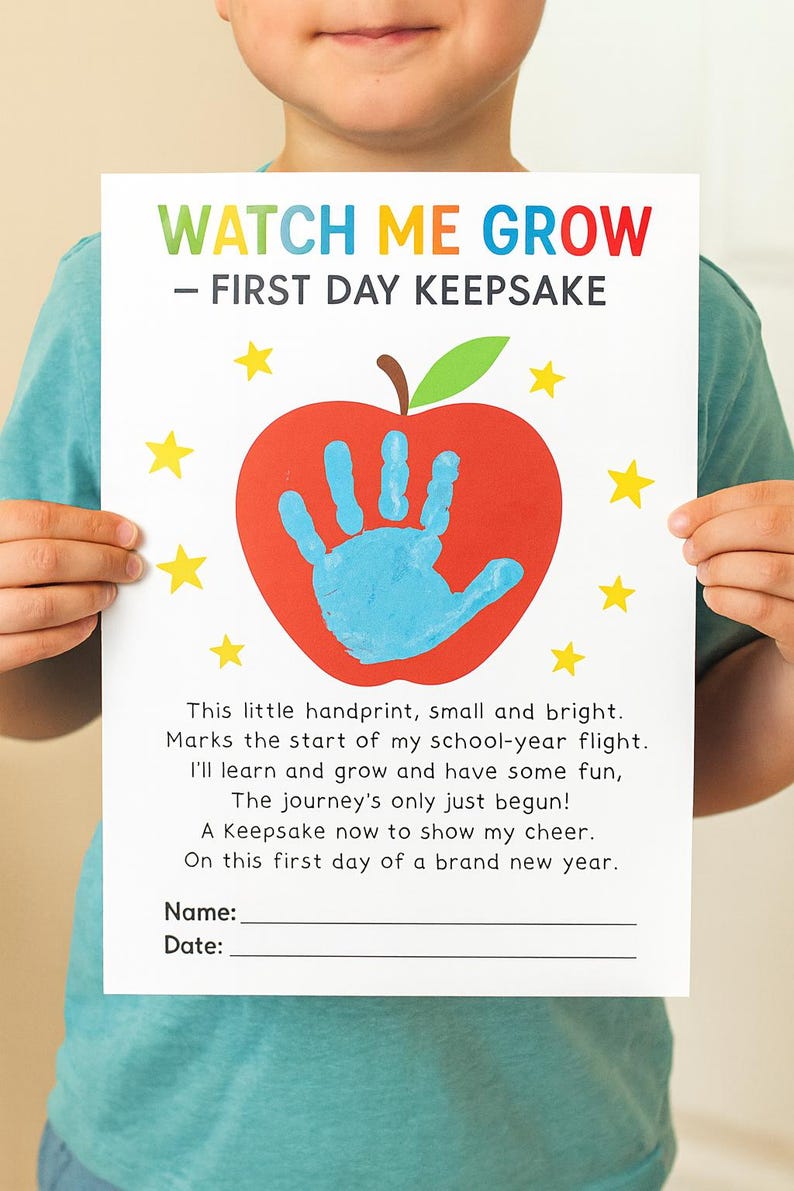 First Day of School Handprint Craft: Watch Me Grow Keepsake (PDF ...