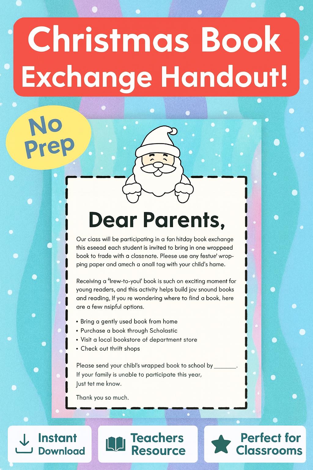 Christmas Book Exchange Parent Letter | Holiday Classroom Handout | No ...