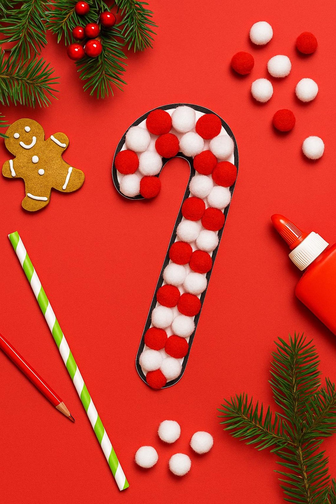 Pom Pom Candy Cane Craft for Kids | Christmas Fine Motor Activity - Etsy