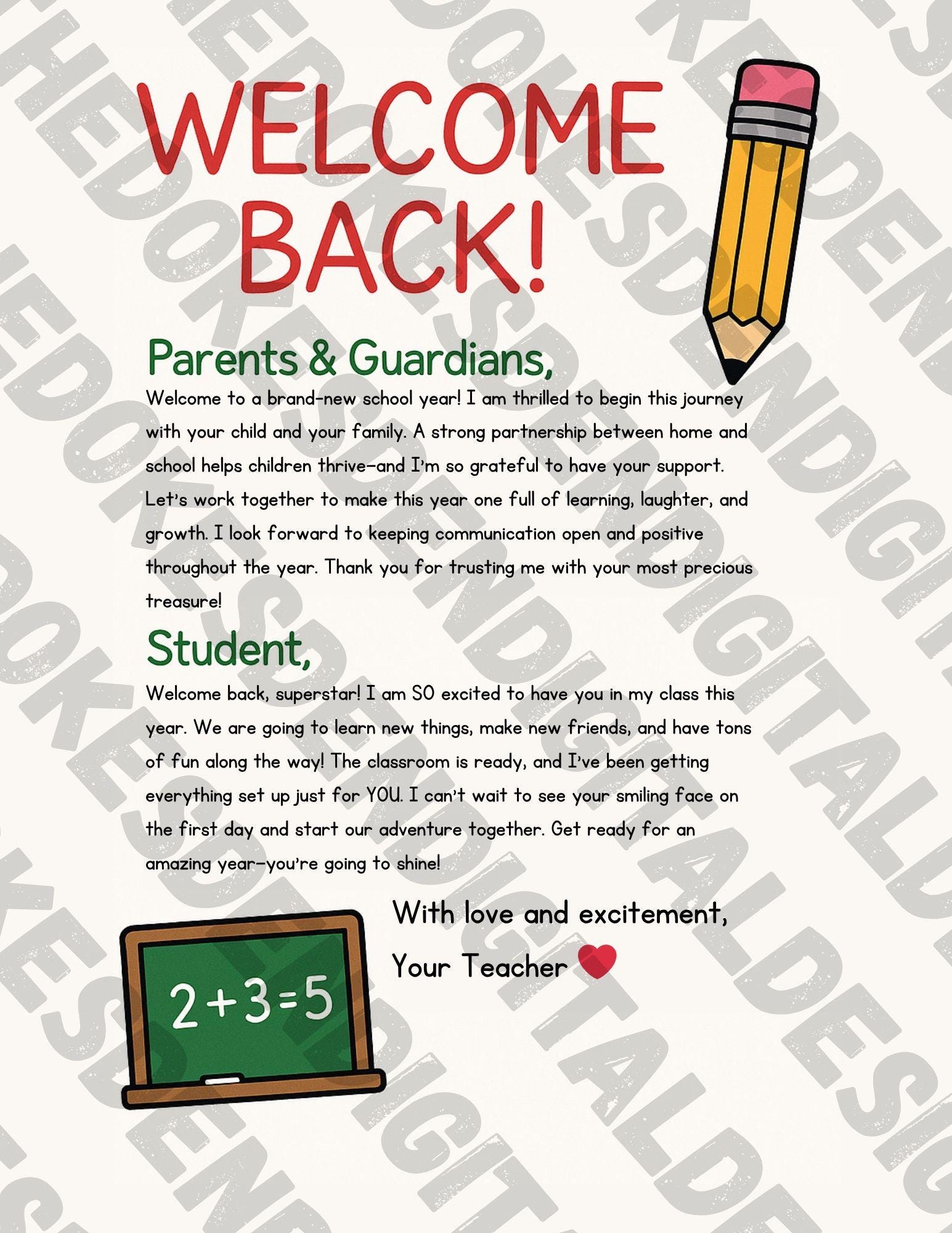 Printable Welcome Back Letter From Teacher: First Day of School Note ...