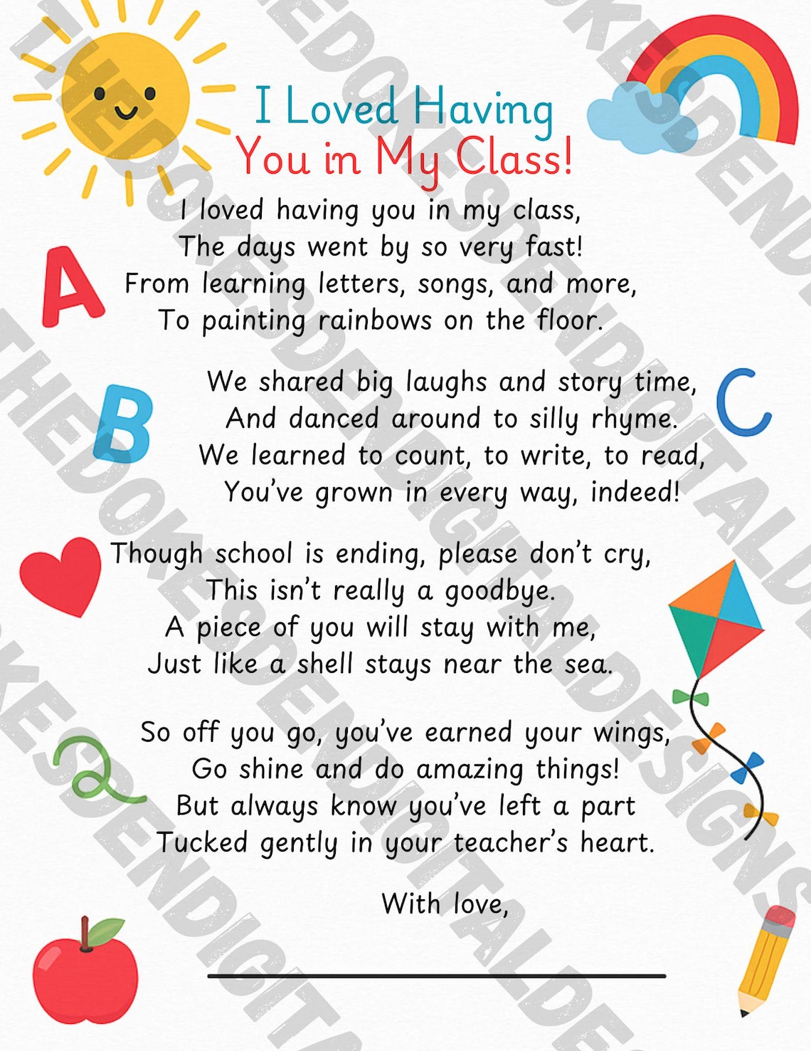 Teacher End of Year Poem – Printable Goodbye Gift (PDF Download) - Etsy