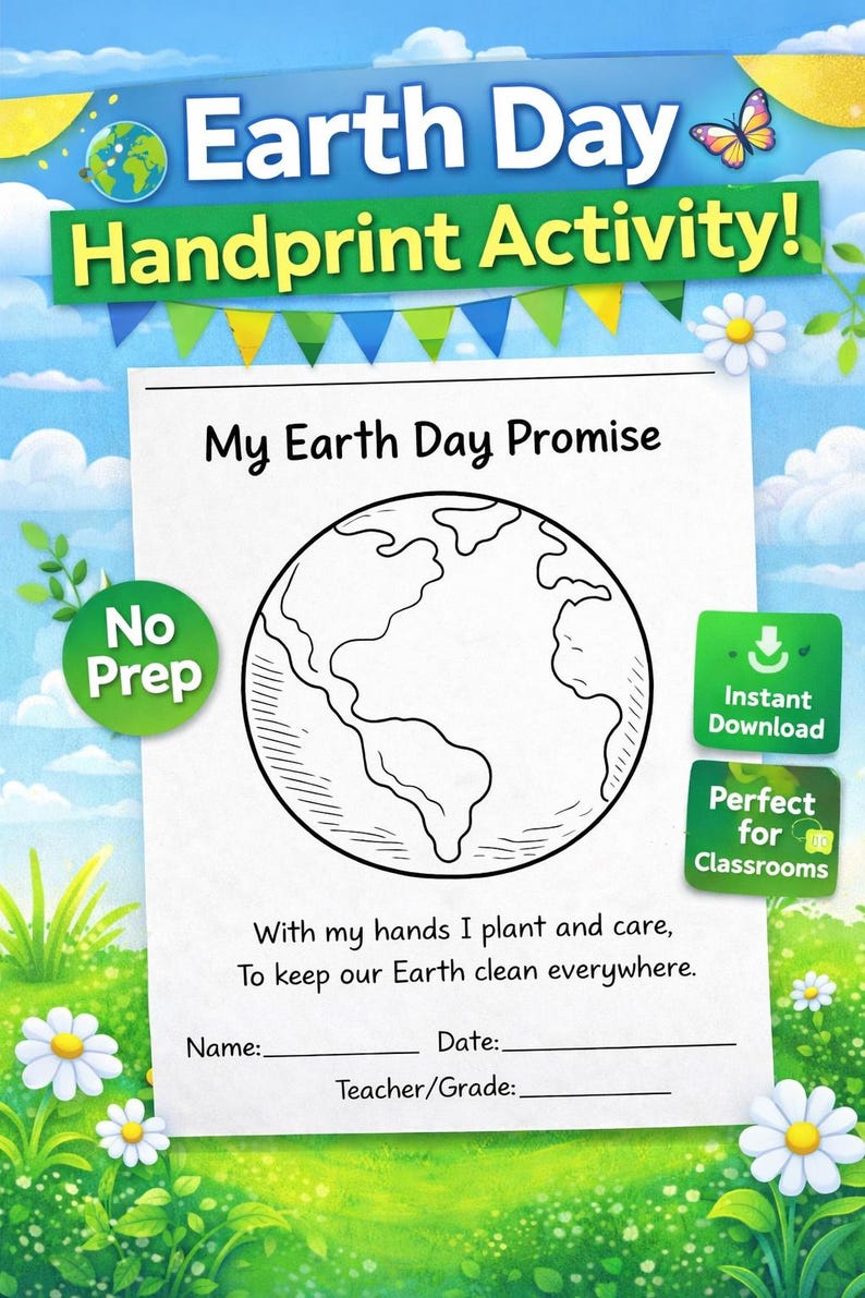 Earth Day Handprint Craft Printable | Kids Promise Activity (digital ...