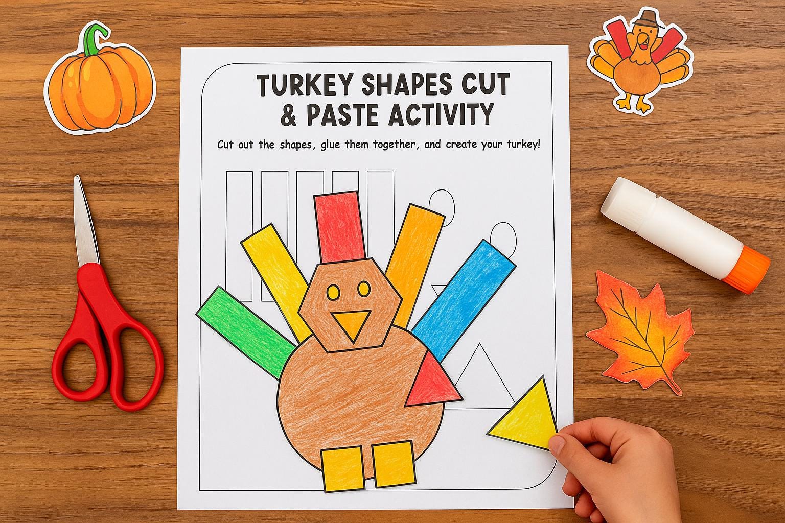 Turkey Shapes Cut & Paste Craft | Thanksgiving Classroom Activity - Etsy