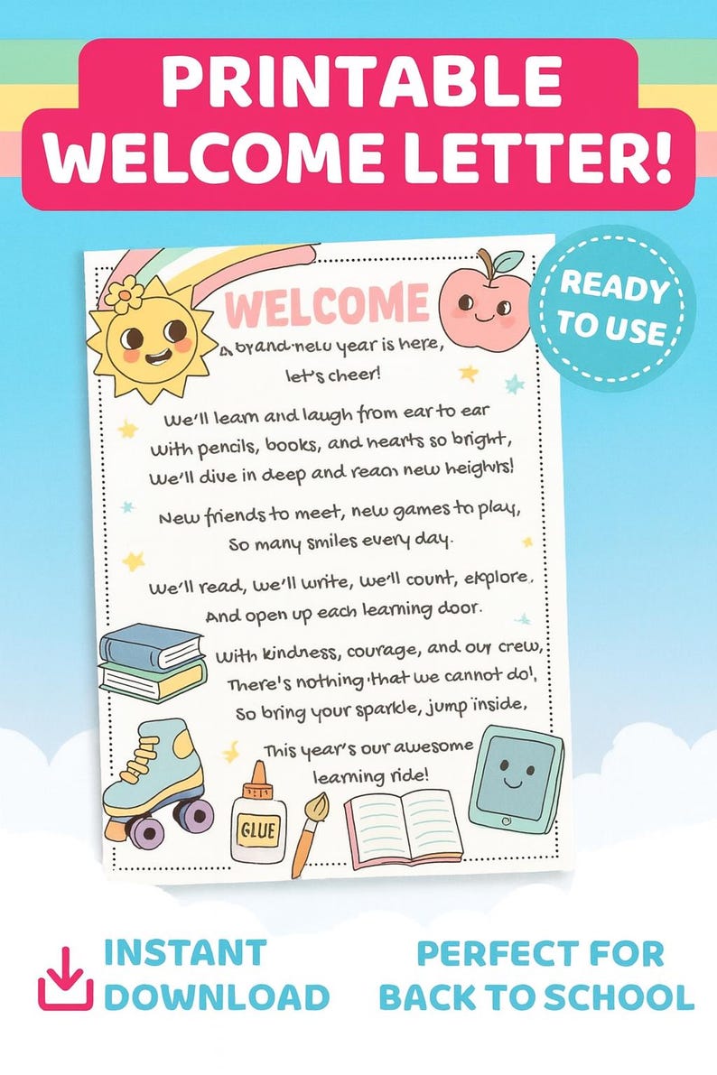 First Day of School Welcome Letter for Kids | Teacher Printable | Fun ...