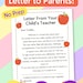 Printable Welcome Letter to Parents: Back to School Teacher Note (PDF ...