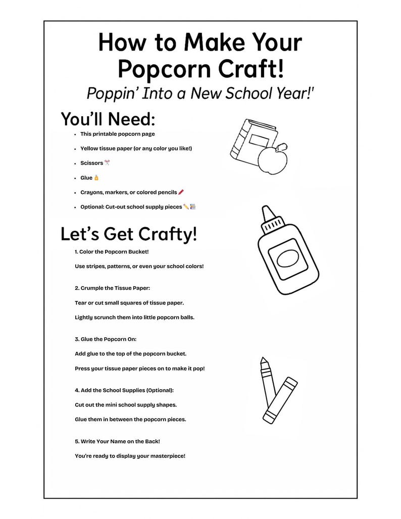 Poppin' Into a New School Year Craft | No Prep Back to School Printable ...