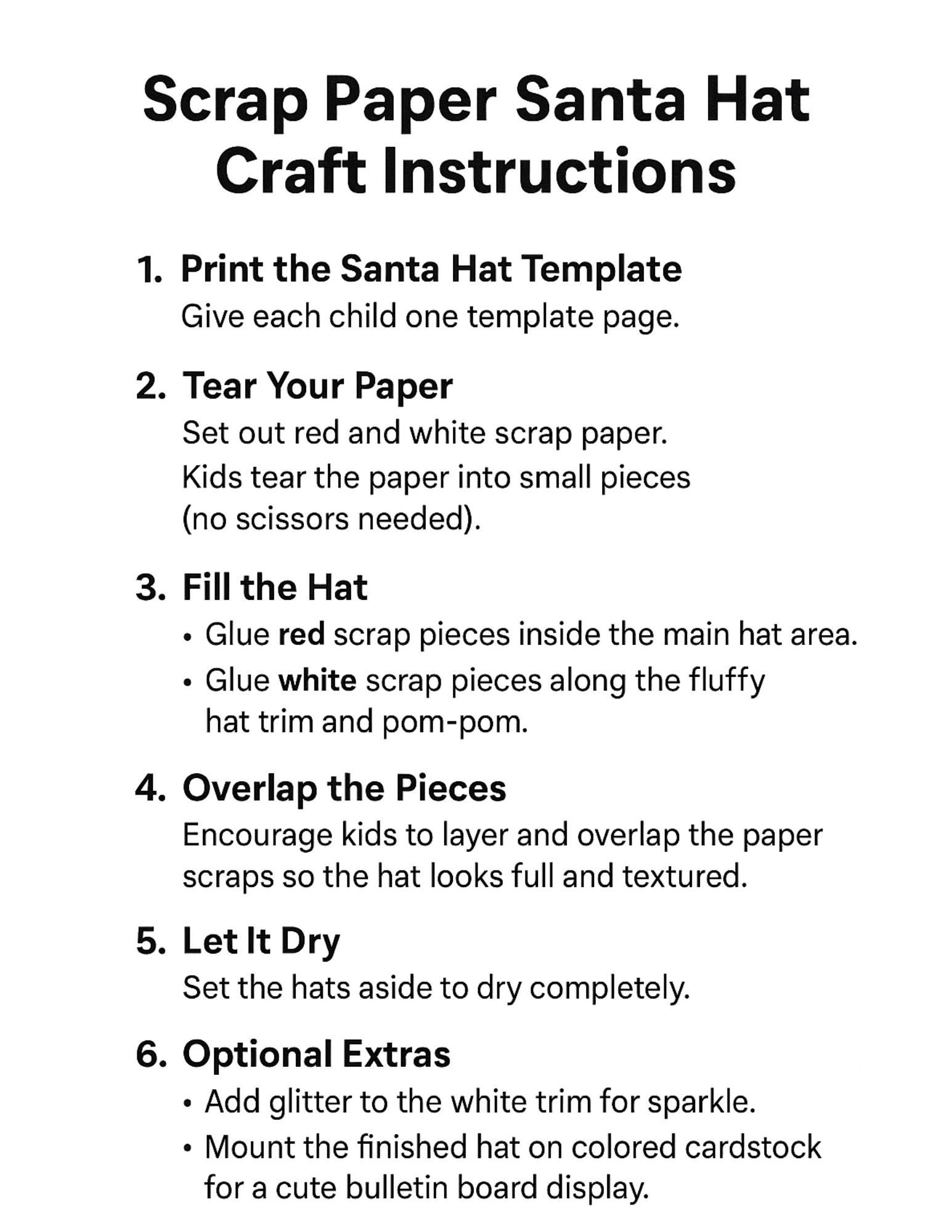 Scrap Paper Santa Hat Craft for Kids | Christmas Fine Motor Activity - Etsy