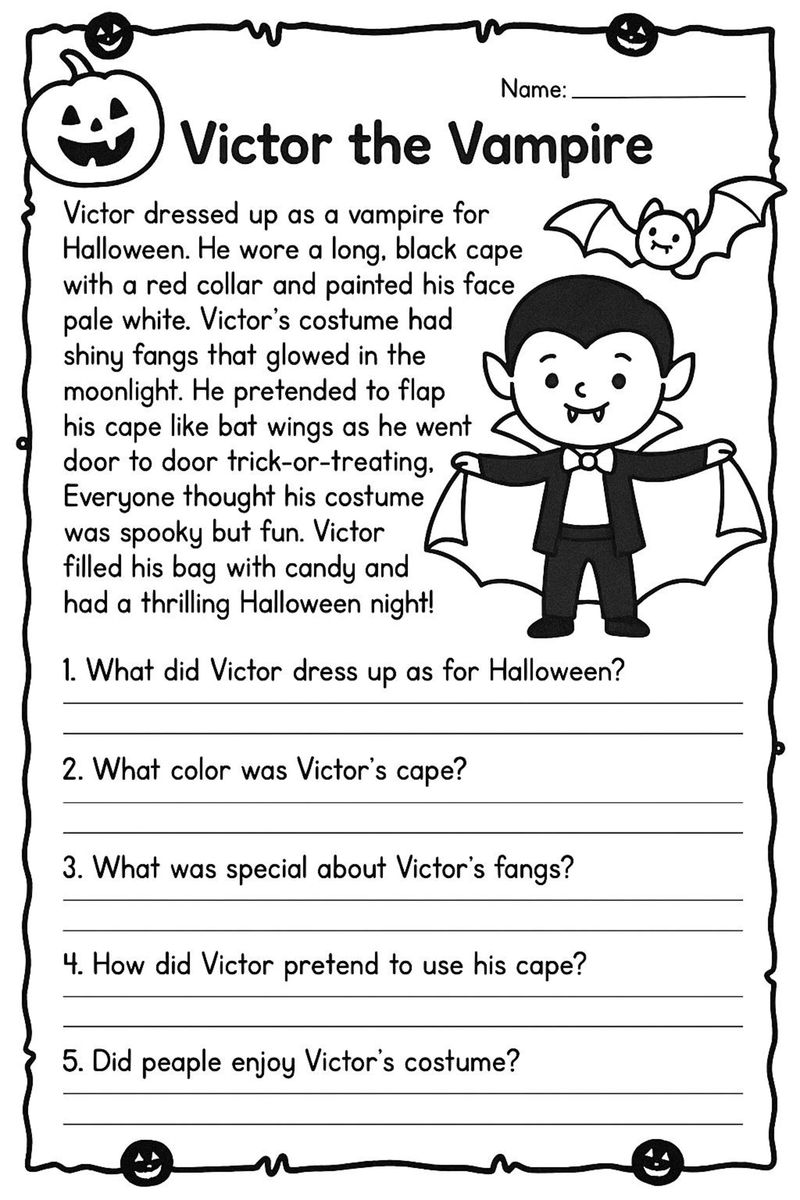 Halloween Literacy Activity for Kids – Fun Reading Comprehension Page ...