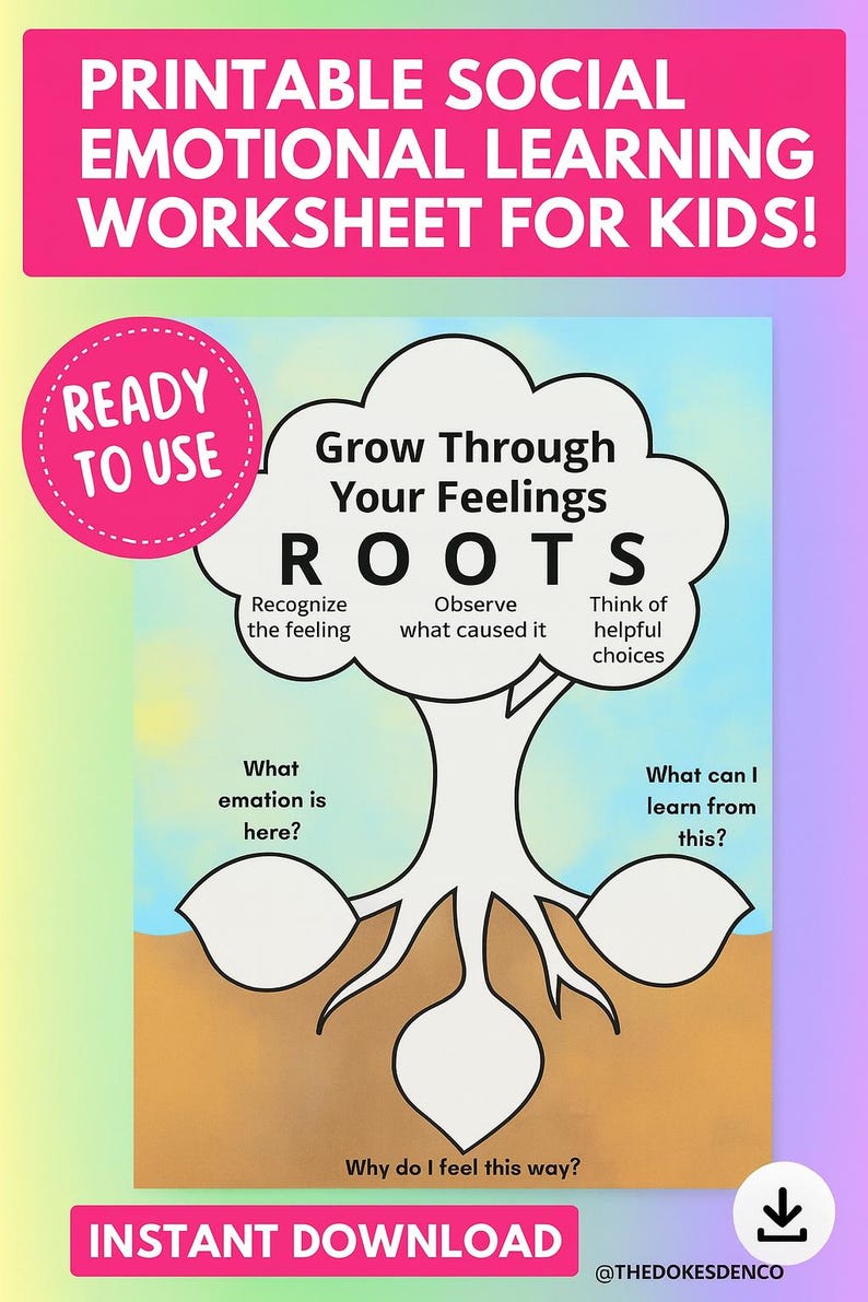 Grow Through Your Feelings – ROOTS SEL Worksheet for Kids - Etsy