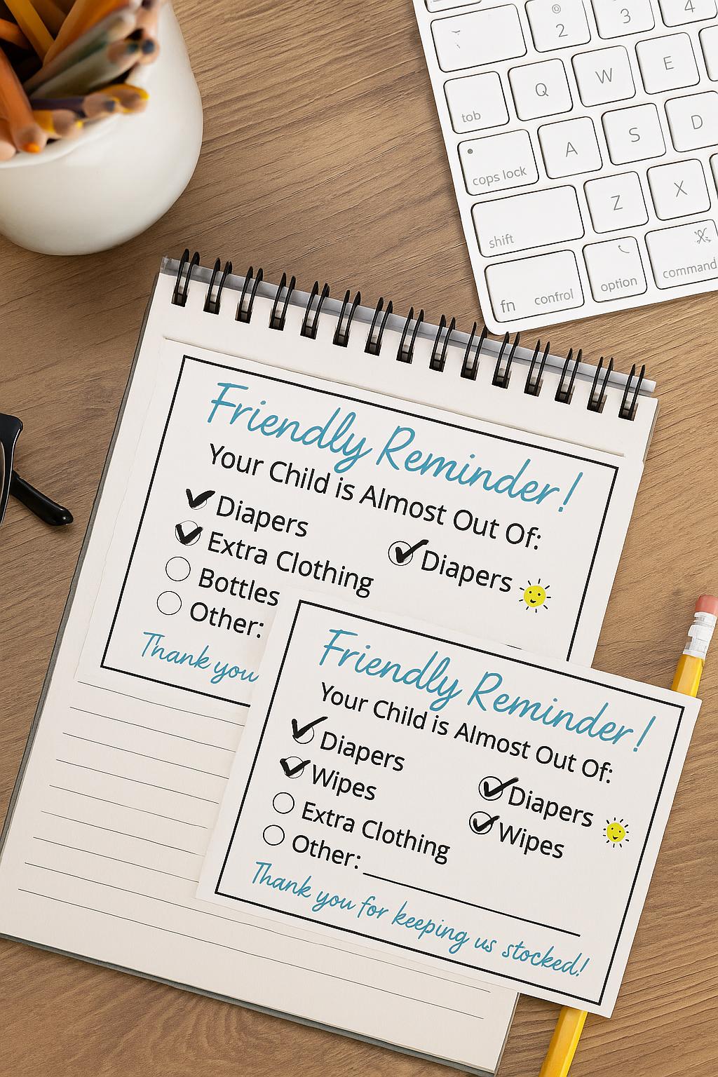 Daycare Supply Request Notes: Printable Reminder Form (instant Download ...