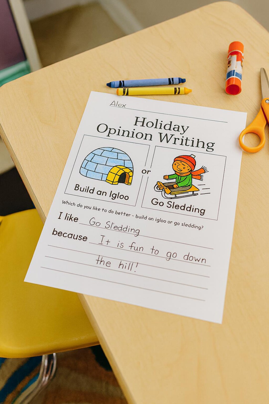 Winter Opinion Writing Worksheet – Igloo Vs. Sledding Activity - Etsy