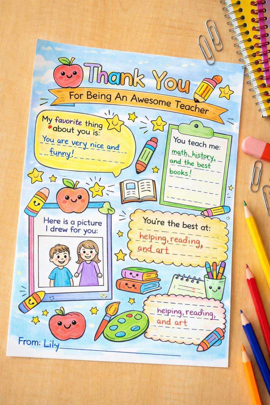 Teacher Appreciation Page Printable | Thank You Activity Worksheet (no ...