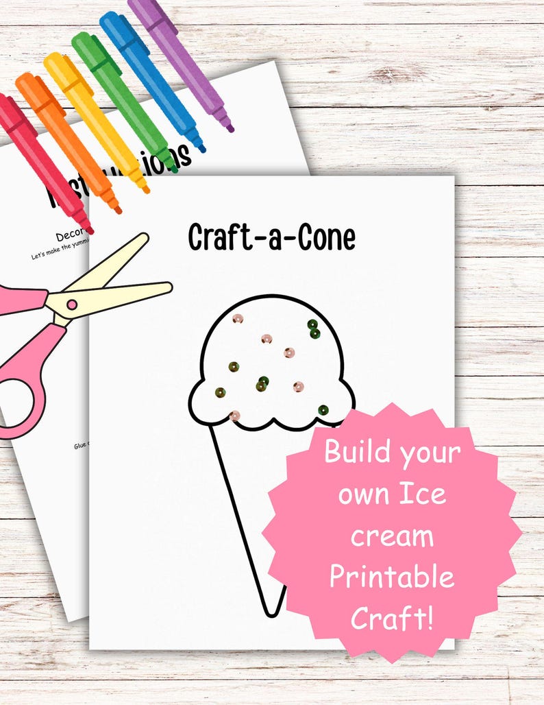 Ice Cream Cone Craft Printable: Fun Kids Summer Activity (instant ...