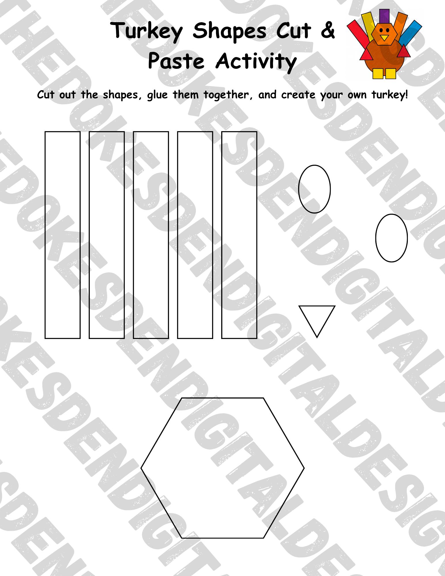 Turkey Shapes Cut & Paste Craft | Thanksgiving Classroom Activity - Etsy
