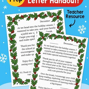 Christmas Break Letter to Families – Printable Holiday Teacher Note - Etsy