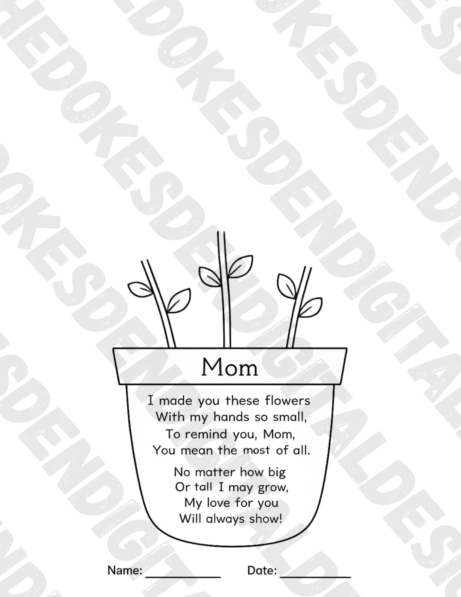 Mother's Day Handprint Flower Craft | Kids Poem Activity (PDF) - Etsy