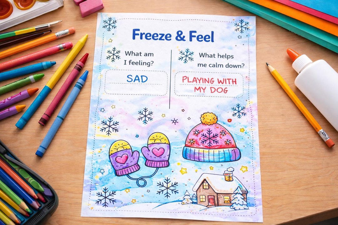 Freeze and Feel Winter SEL Worksheet | No Prep Feelings & Calm Down ...