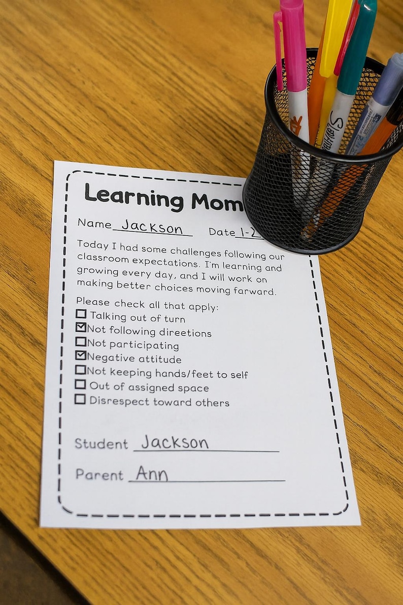 Learning Moment Behavior Notice: Printable Classroom Report (PDF ...