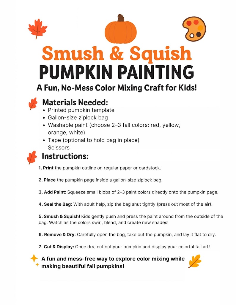 Smush & Squish Pumpkin Craft | No-prep Fall Color Mixing Activity for ...