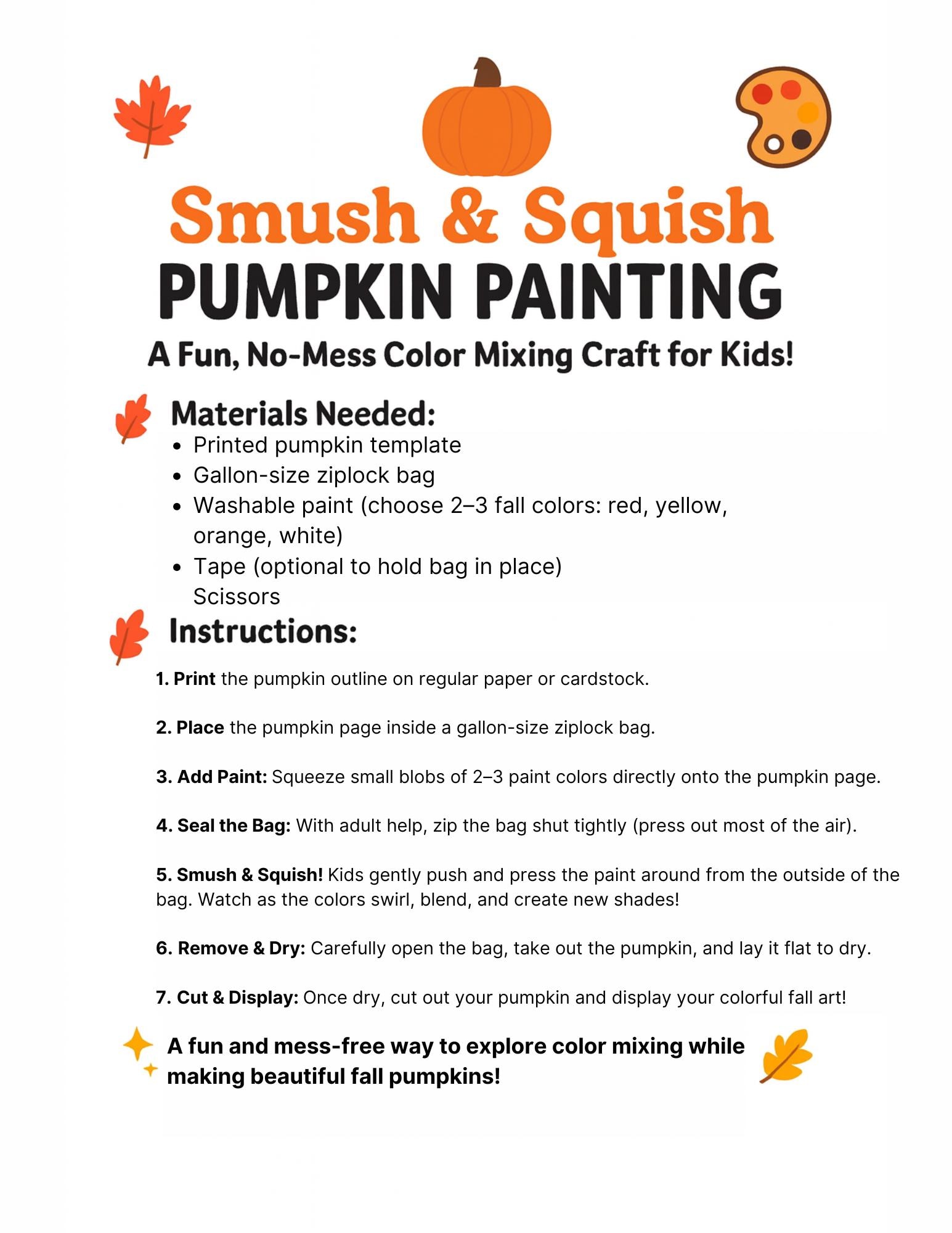 Smush & Squish Pumpkin Craft | No-prep Fall Color Mixing Activity for ...