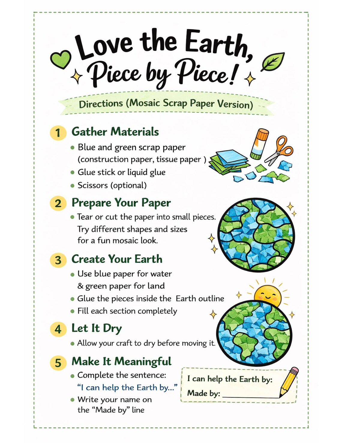 Earth Day Scrap Paper Craft | Mosaic Tear and Glue Activity (digital ...