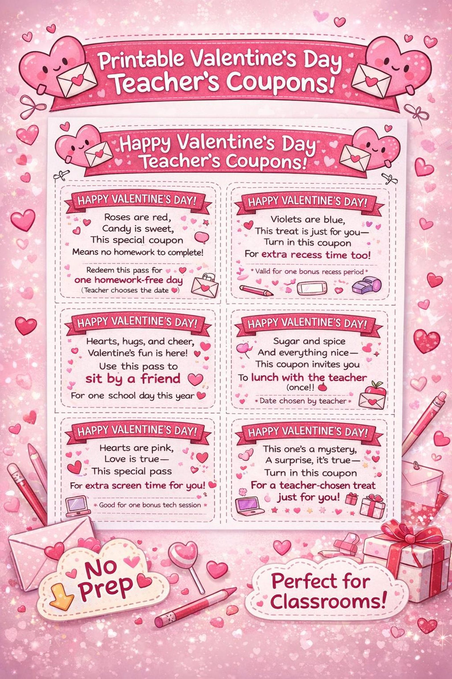 Printable Valentine’s Day Teacher Coupons | Classroom Rewards | No Prep ...