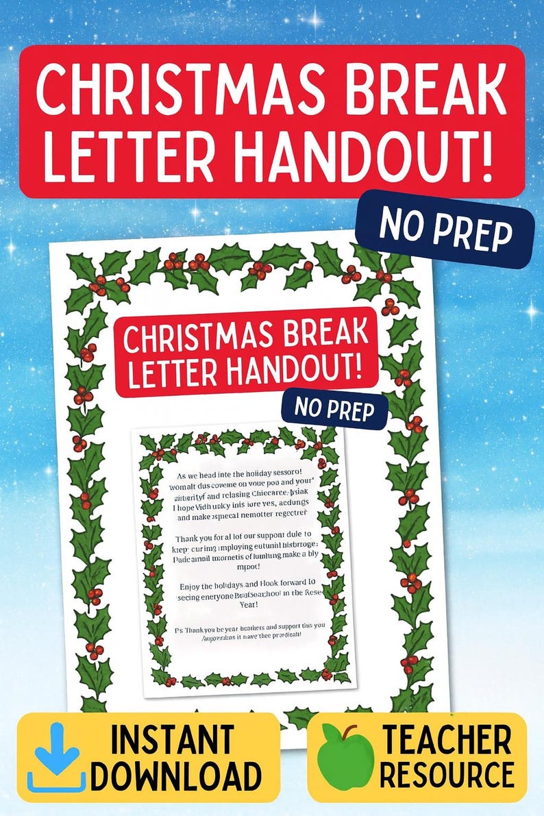 Christmas Break Letter to Families – Printable Holiday Teacher Note - Etsy
