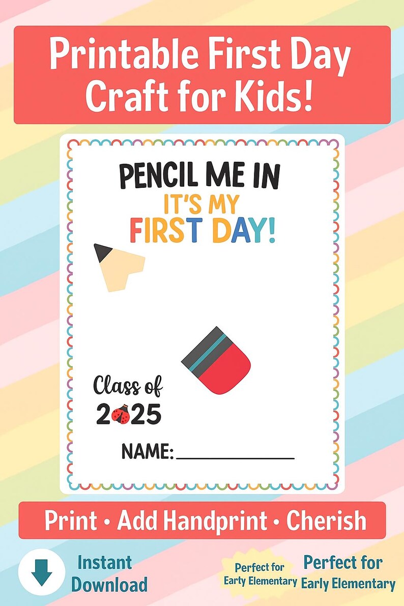 First Day of School Handprint Craft: Pencil Keepsake (printable ...