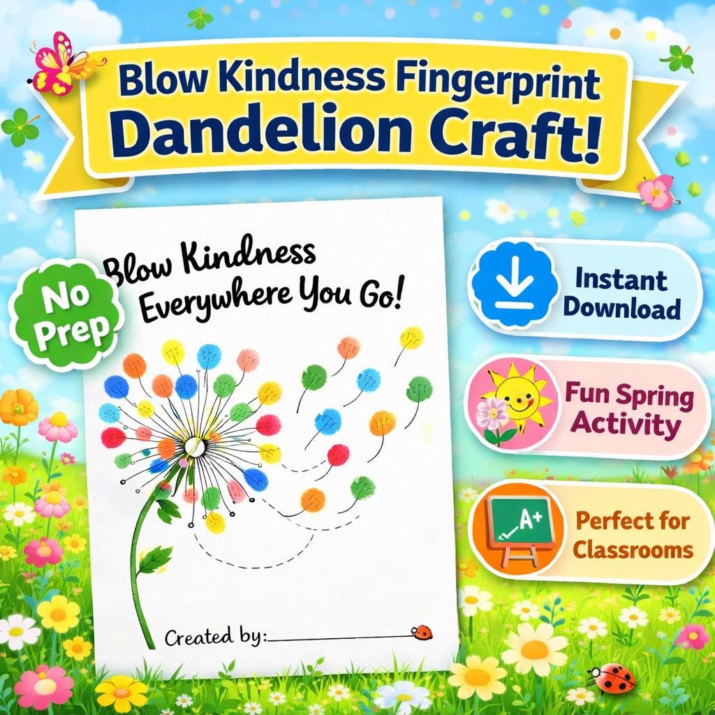 Fingerprint Dandelion Craft | Kindness Spring Art, Classroom Activity ...