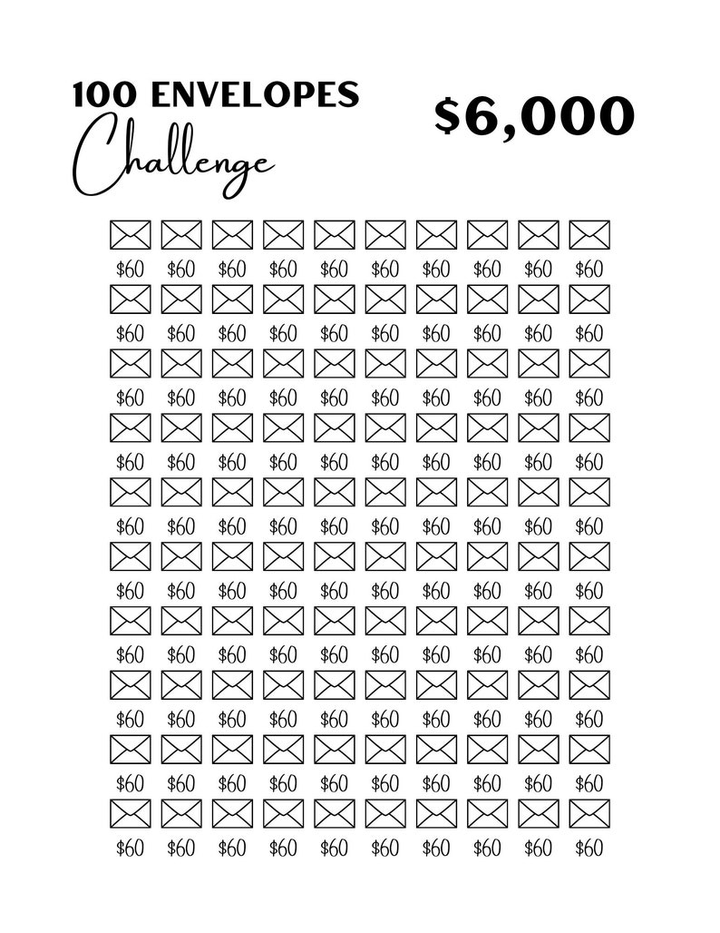 6K Saving Challenge L 100 Envelope Challenge for 6000 Savings - Etsy