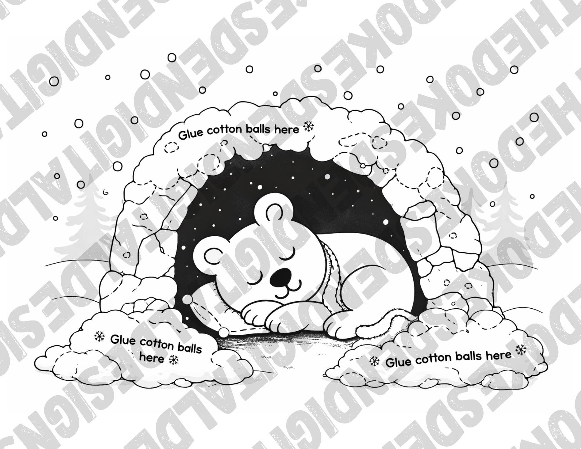 Sleepy Bear Hibernation Craft | Winter Animal Cotton Ball Art Activity ...