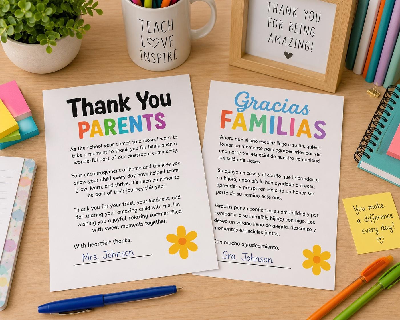 End of Year Parent Thank You Letter | English & Spanish | Bilingual ...