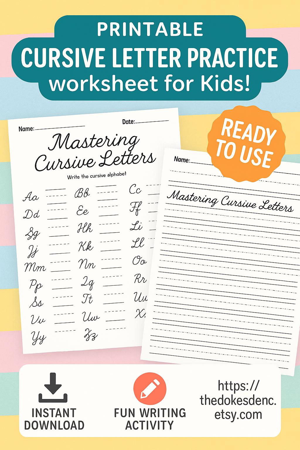 Cursive Handwriting Practice: Alphabet Tracing Worksheet (digital ...