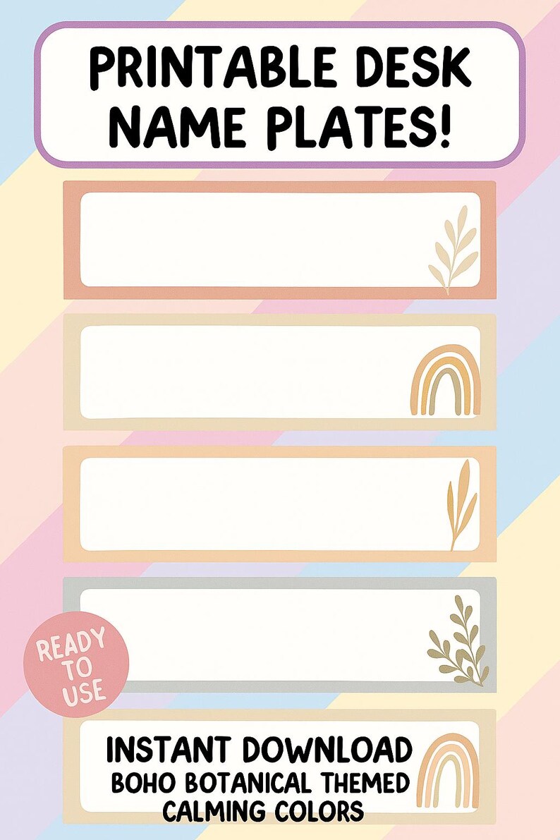 Boho Classroom Desk Name Plates: Printable Botanical Decor (PDF ...