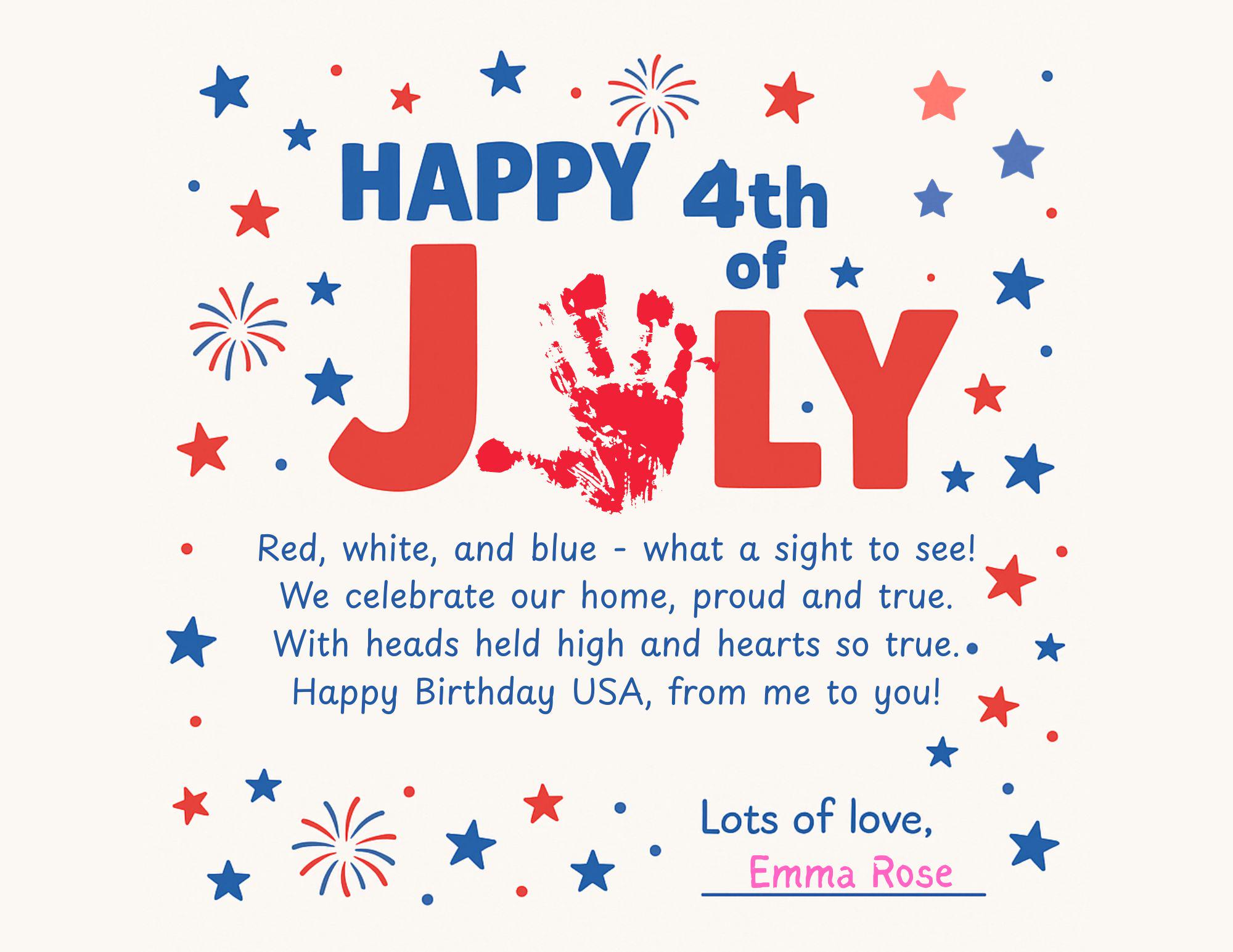 Kids 4th of July Craft – Printable Handprint Keepsake Poem - Etsy