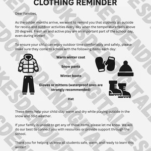 Winter Weather Clothing Reminder Letter for Parents | Teacher & Daycare ...