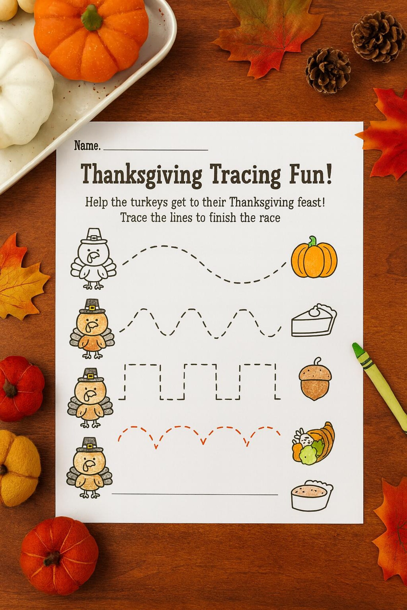 Printable Thanksgiving Tracing Worksheet for Kids | Fine Motor Pre ...