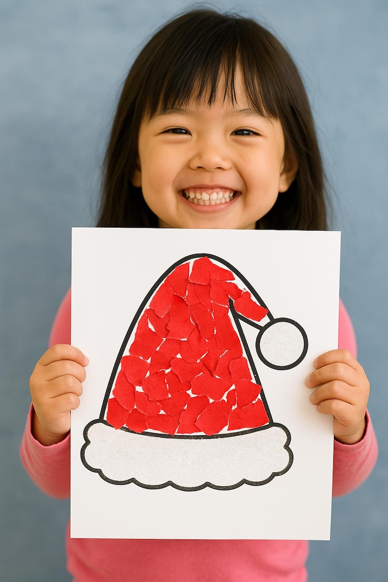 Scrap Paper Santa Hat Craft for Kids | Christmas Fine Motor Activity - Etsy
