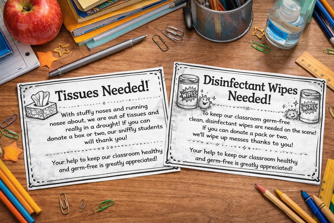 Classroom Supply Request Notes | Tissues & Wipes | Parent Reminder ...