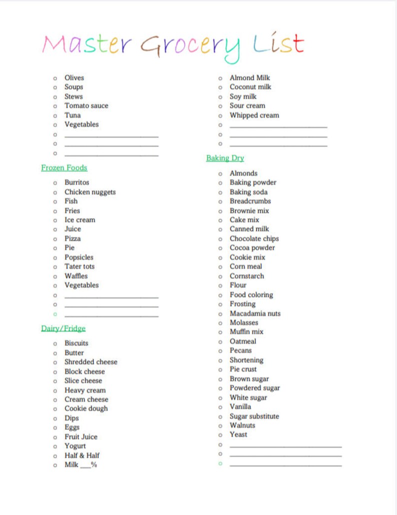 Printable Master Grocery List And Meal Planner Instant Etsy