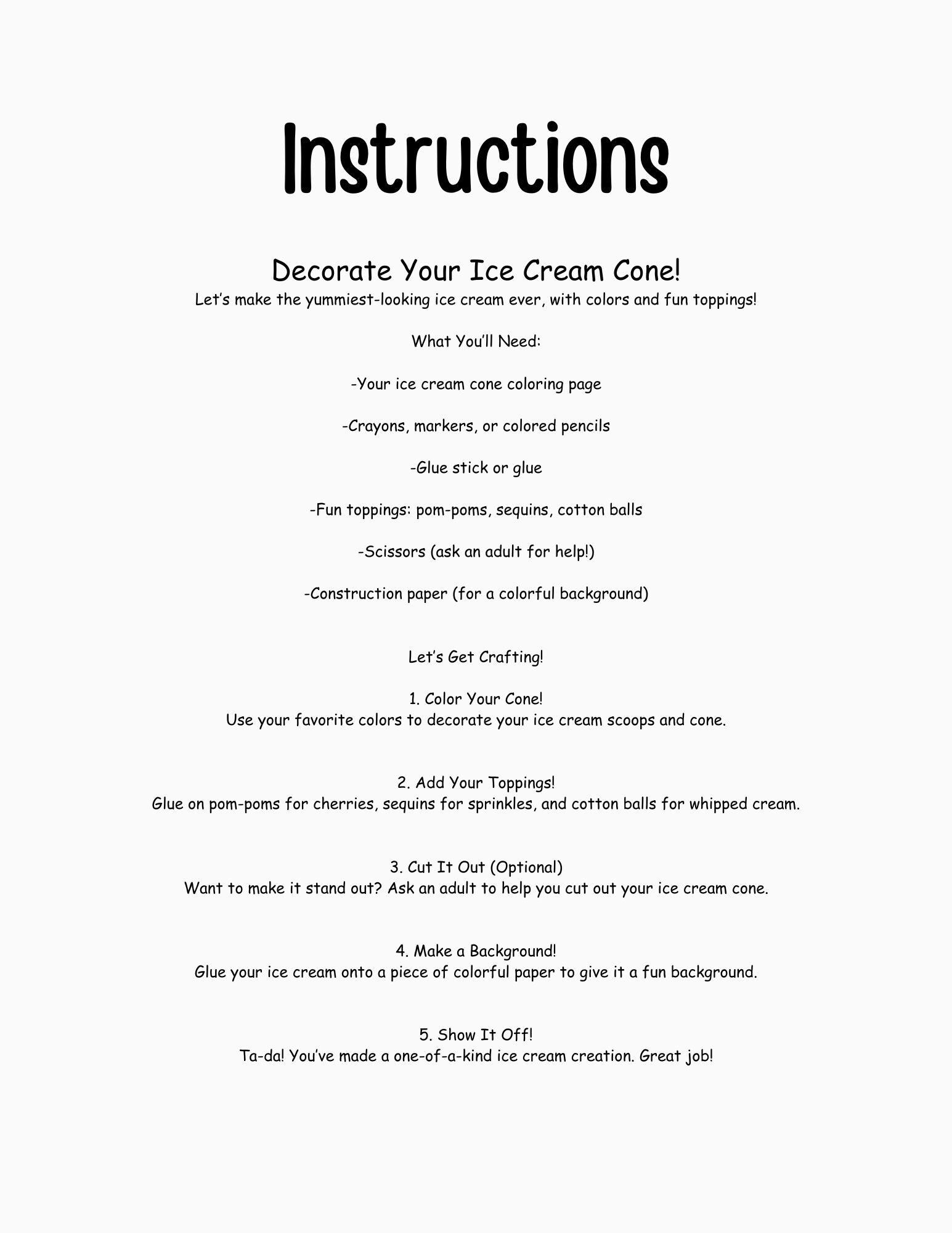 Ice Cream Cone Craft Printable | Fun Kids Activity | Summer Art Project ...