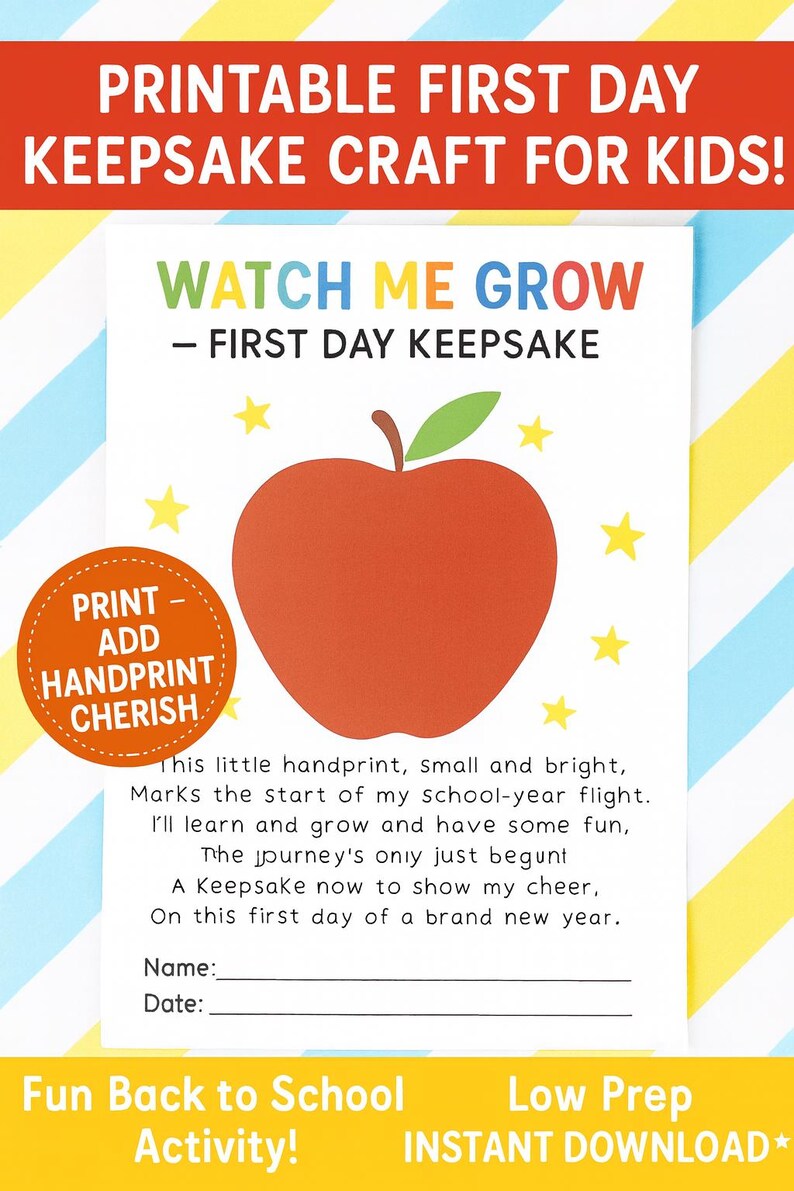 First Day of School Handprint Craft: Watch Me Grow Keepsake (PDF ...
