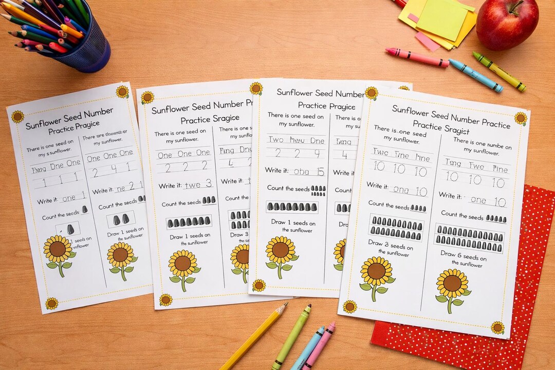 Sunflower Number Tracing Worksheets 1-10 | Counting Seeds Math Activity ...