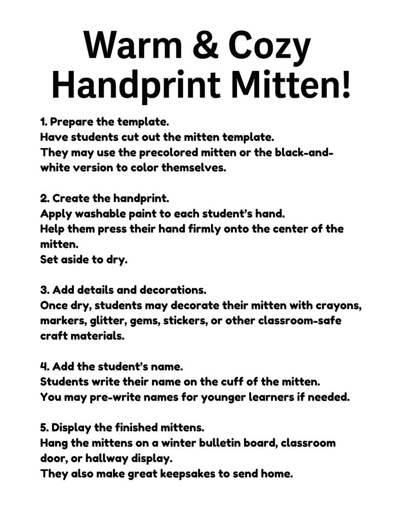 Winter Mitten Handprint Craft for Kids - Etsy