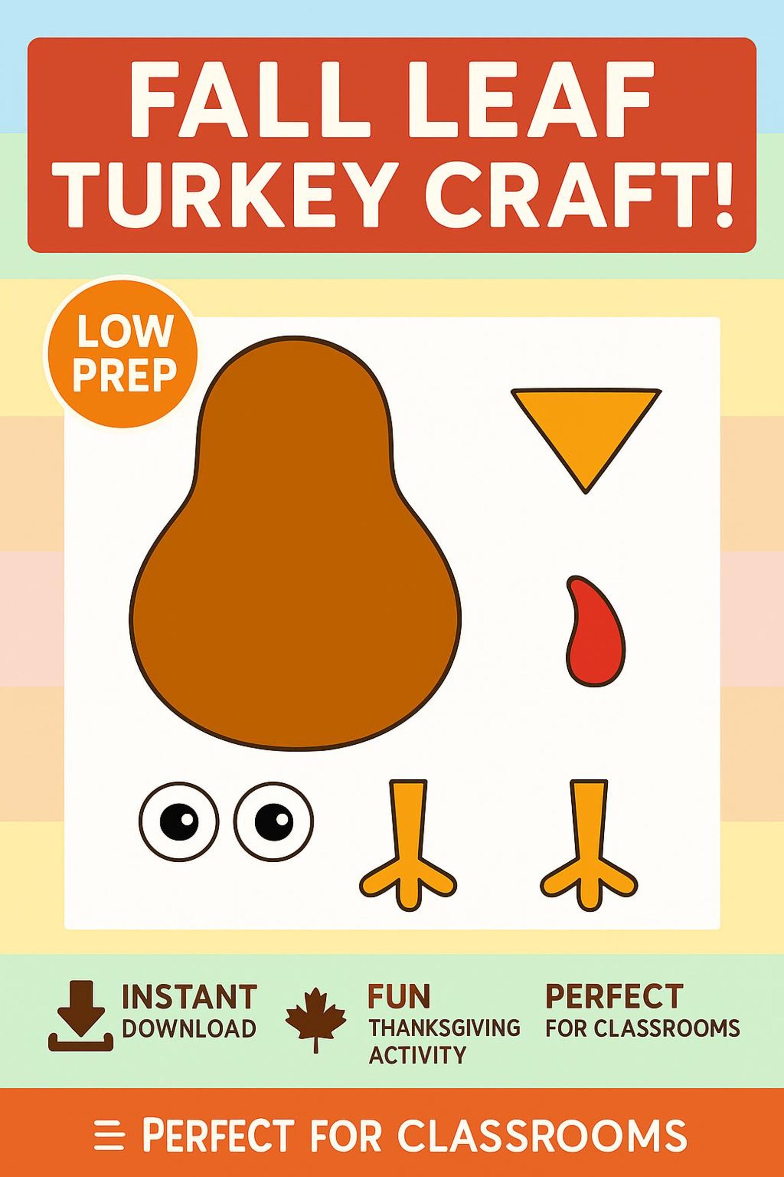 Fall Leaf Turkey Craft for Kids | Thanksgiving Classroom Activity ...