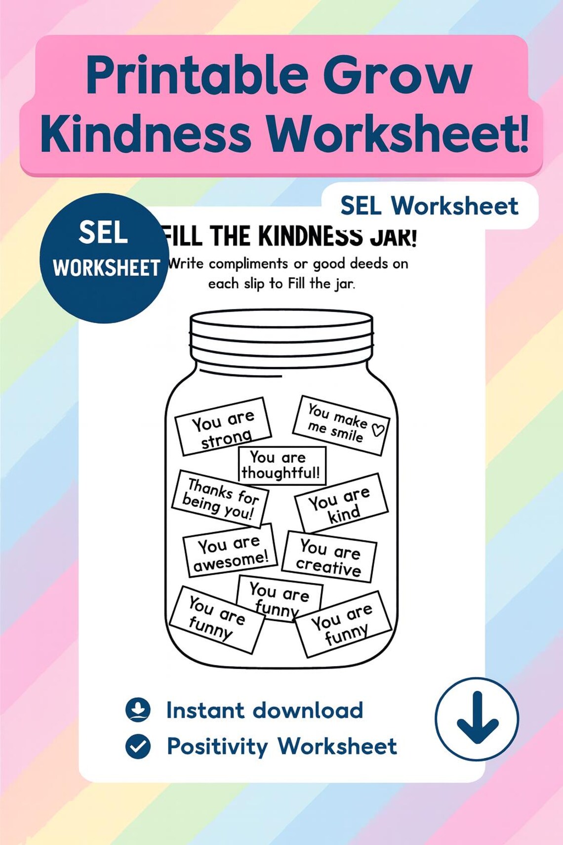 Fill the Kindness Jar Printable | SEL Activity Worksheet for Classroom ...