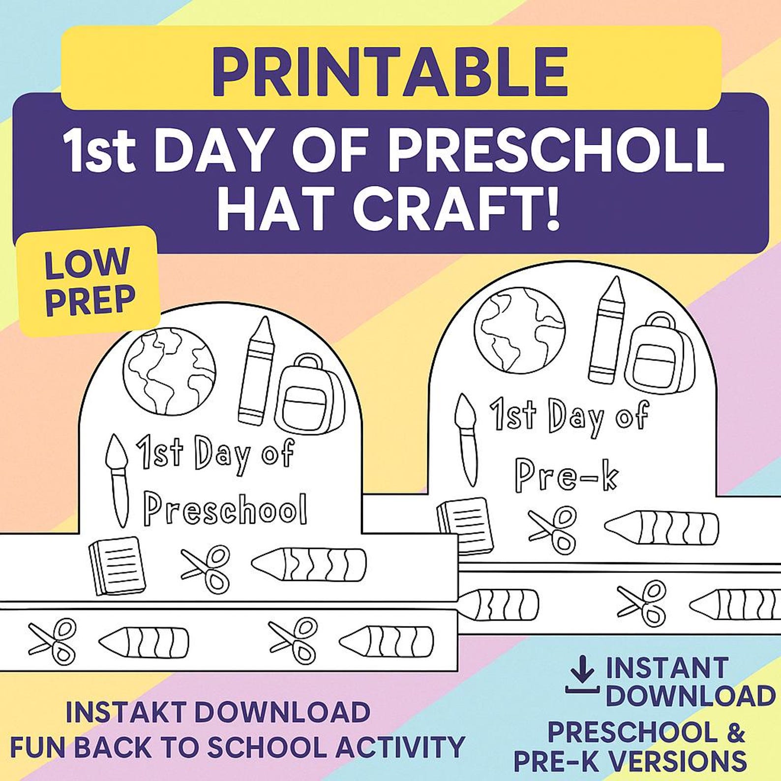 First Day of School Hat: Preschool & Pre-k Printable Crown (instant ...