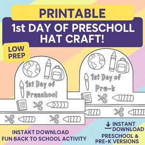 First Day of School Hat: Preschool & Pre-k Printable Crown (instant ...