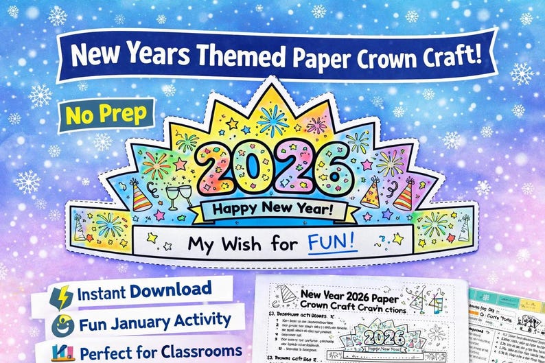 New Year 2026 Paper Crown Craft | No Prep New Year Activity for Kids ...