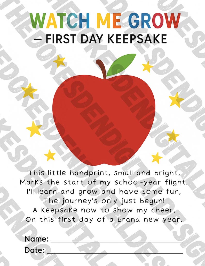 First Day of School Handprint Craft: Watch Me Grow Keepsake (PDF ...